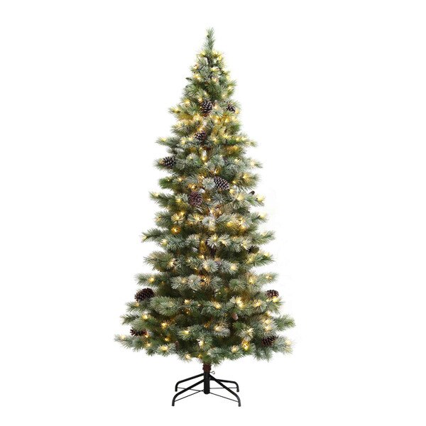 7.5ft Slim Flocked Schenectady Fir Christmas Tree with Quick Connect ...